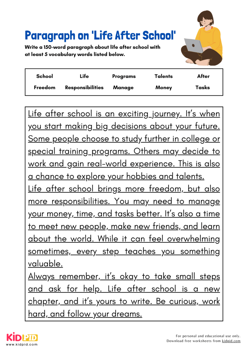 Paragraph on 'Life after School' - Kidpid
