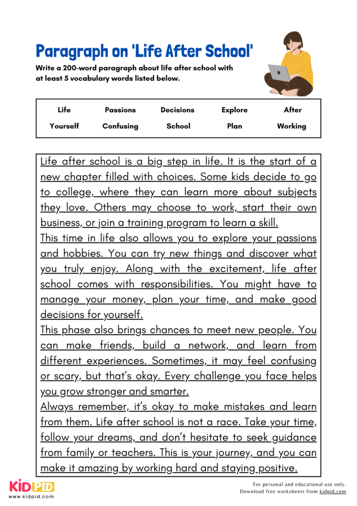 Paragraph on 'Life after School' - Kidpid