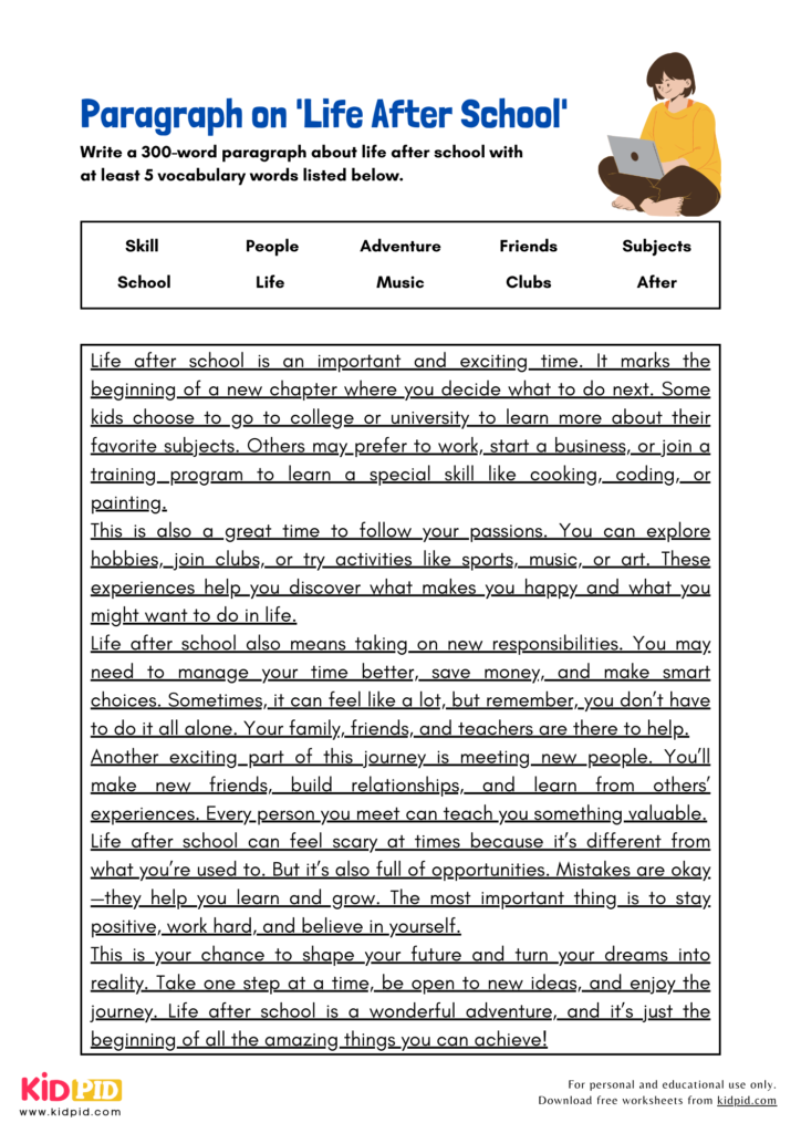 Paragraph on 'Life after School' - Kidpid