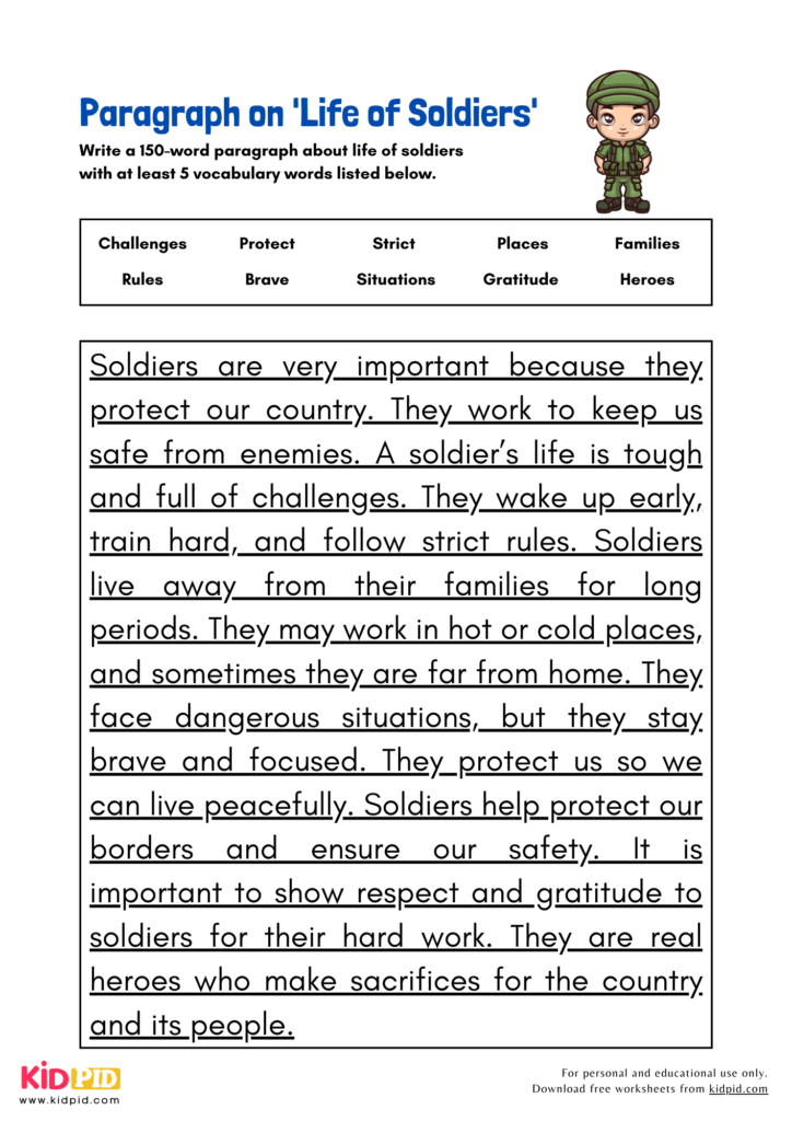 Paragraph on 'Life of Soldiers' - Kidpid