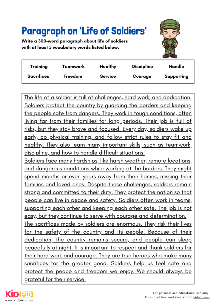 Paragraph on 'Life of Soldiers' - Kidpid
