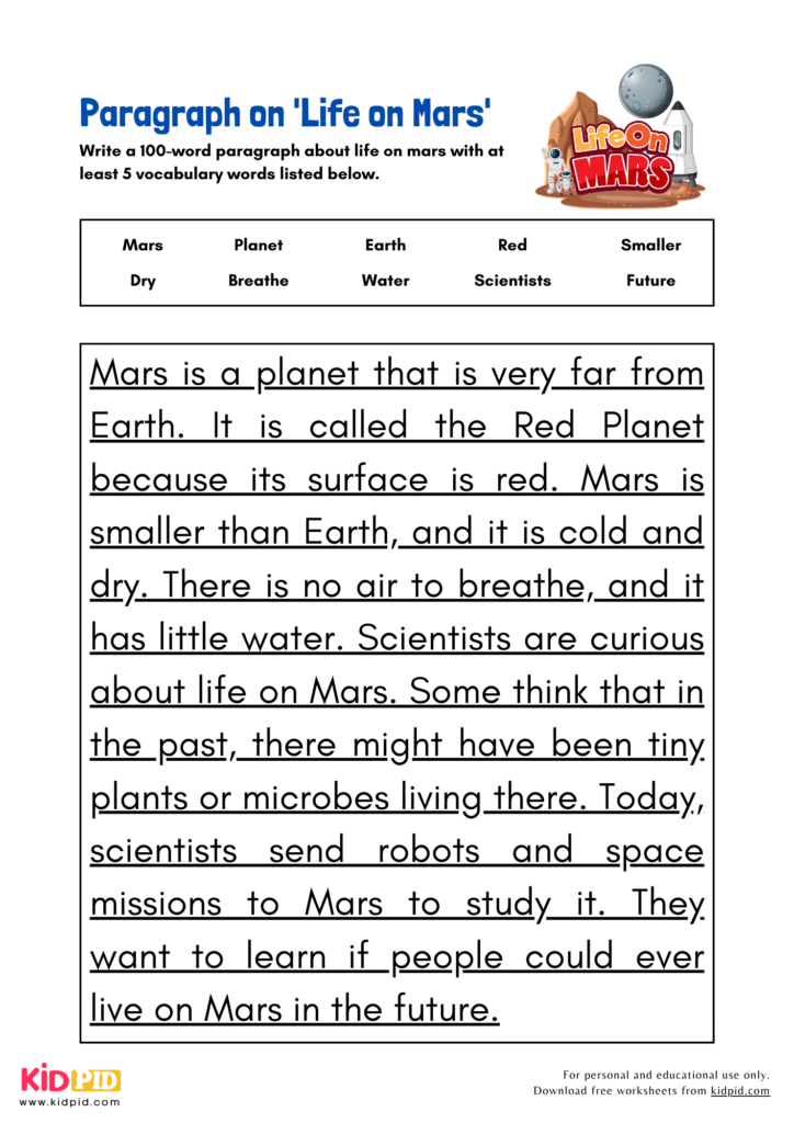 Paragraph on 'Life on Mars' - Kidpid