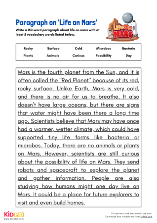 Paragraph on 'Life on Mars' - Kidpid