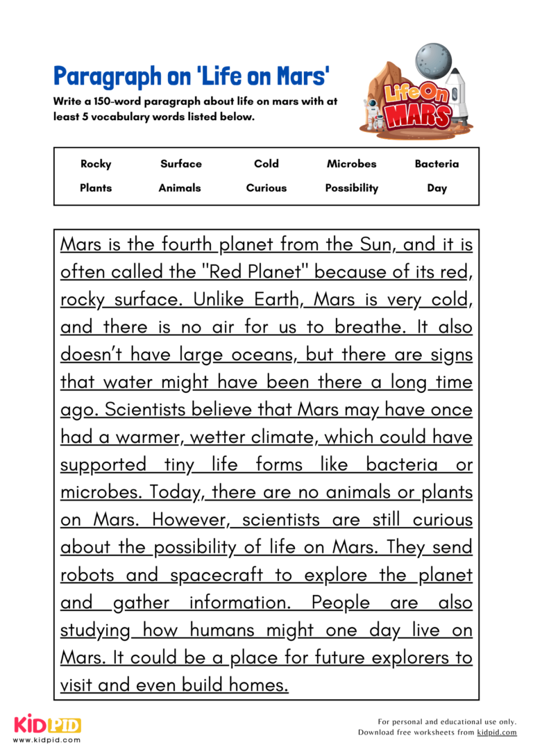 Paragraph on 'Life on Mars' - Kidpid