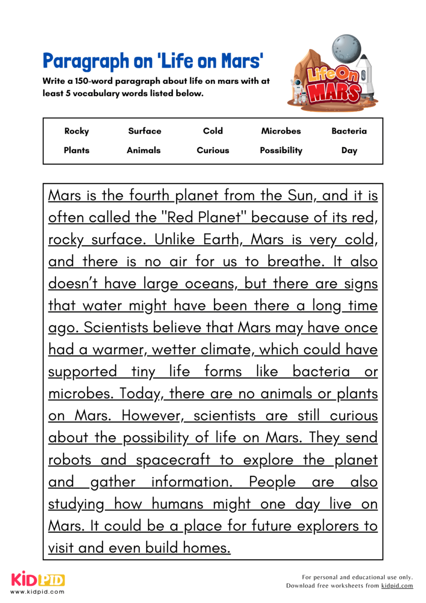 Paragraph on 'Life on Mars' - Kidpid