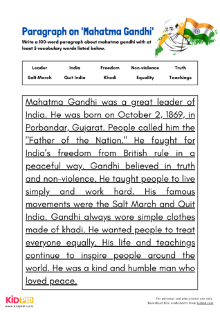 Paragraph on 'Mahatma Gandhi' - Kidpid