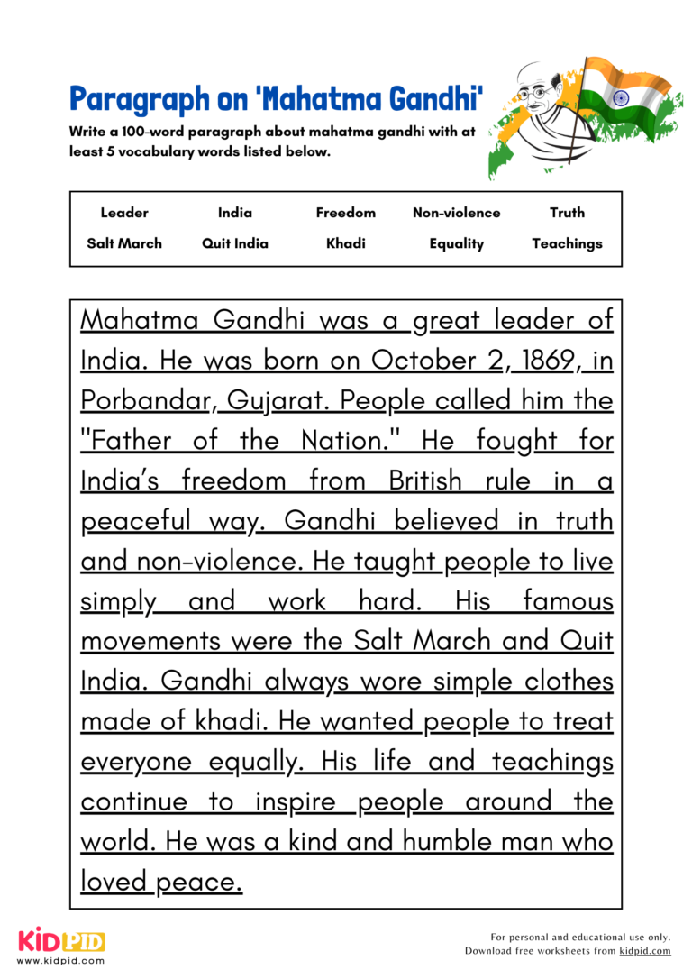 Paragraph on 'Mahatma Gandhi' - Kidpid