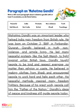 Paragraph on 'Mahatma Gandhi' - Kidpid