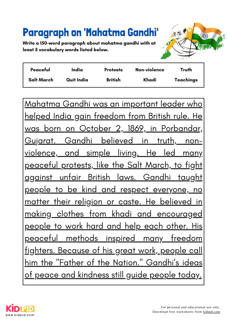 Paragraph on 'Mahatma Gandhi' - Kidpid