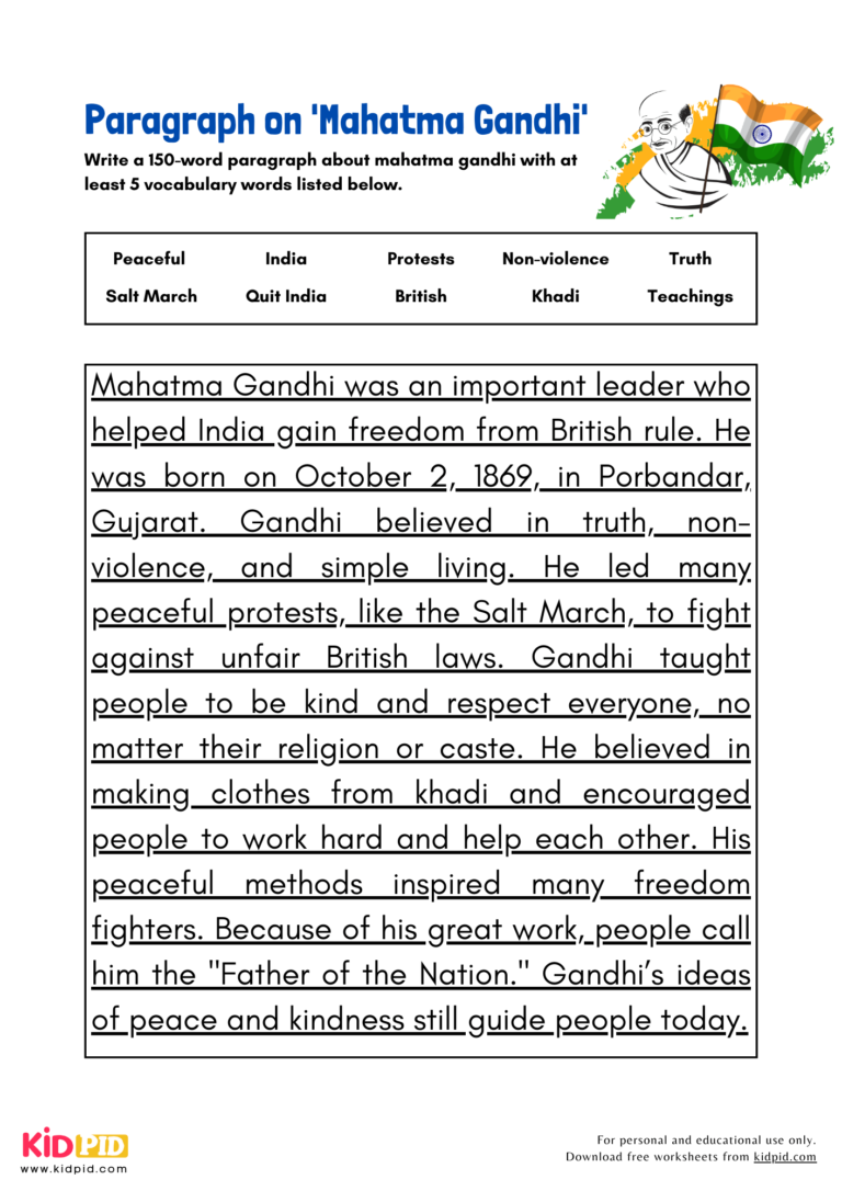 Paragraph on 'Mahatma Gandhi' - Kidpid