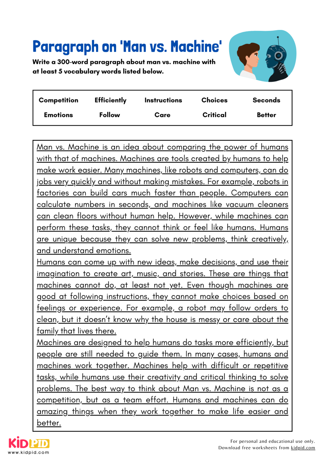 Paragraph on 'Man vs. Machine' - Kidpid