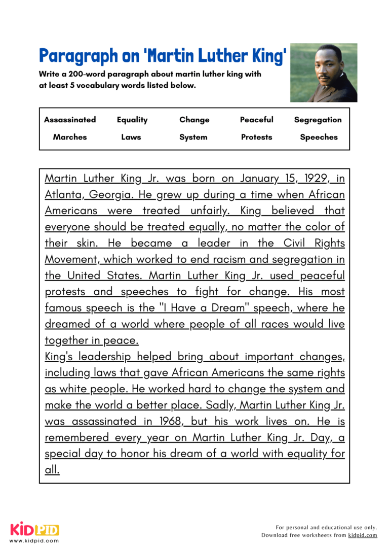Paragraph on 'Martin Luther King' - Kidpid