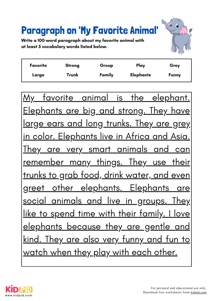 Paragraph on 'My Favorite Animal' - Kidpid