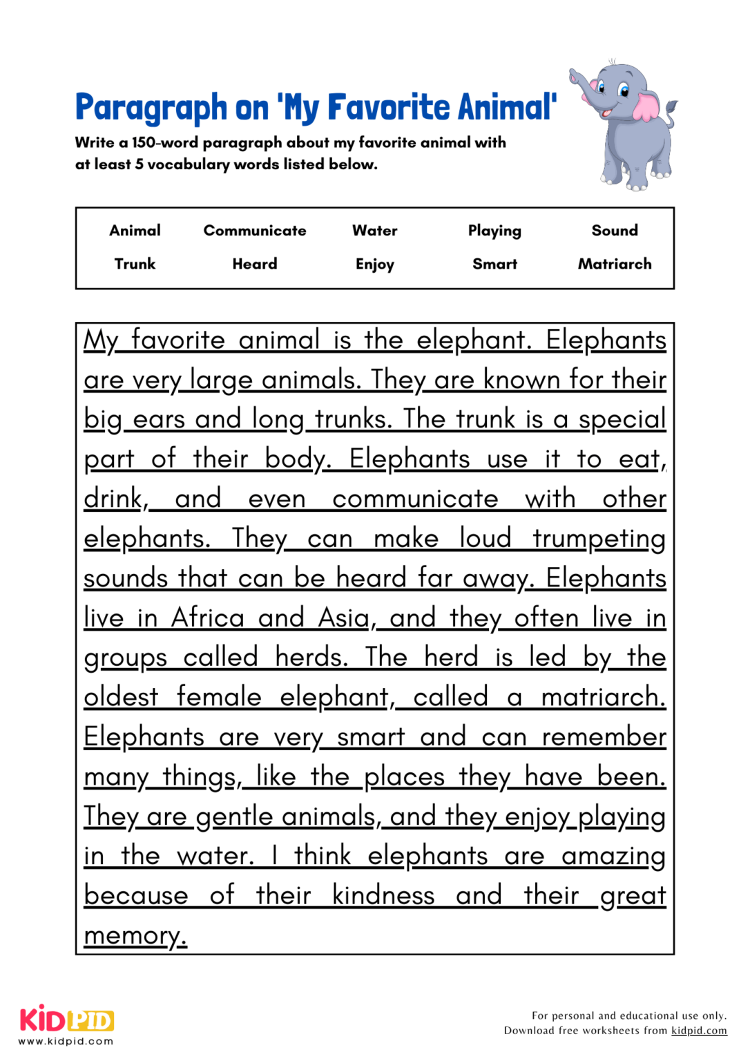 Paragraph on 'My Favorite Animal' - Kidpid