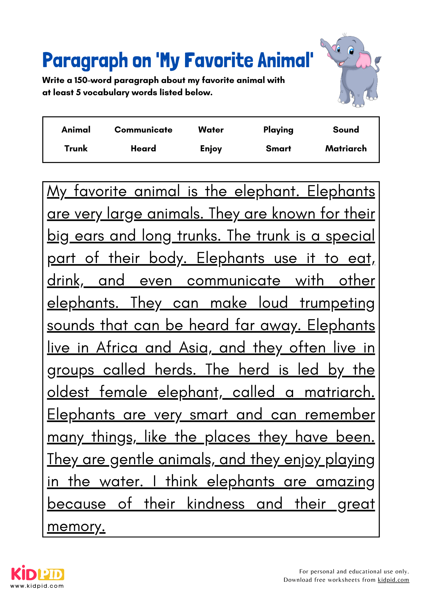 Paragraph on 'My Favorite Animal' - Kidpid