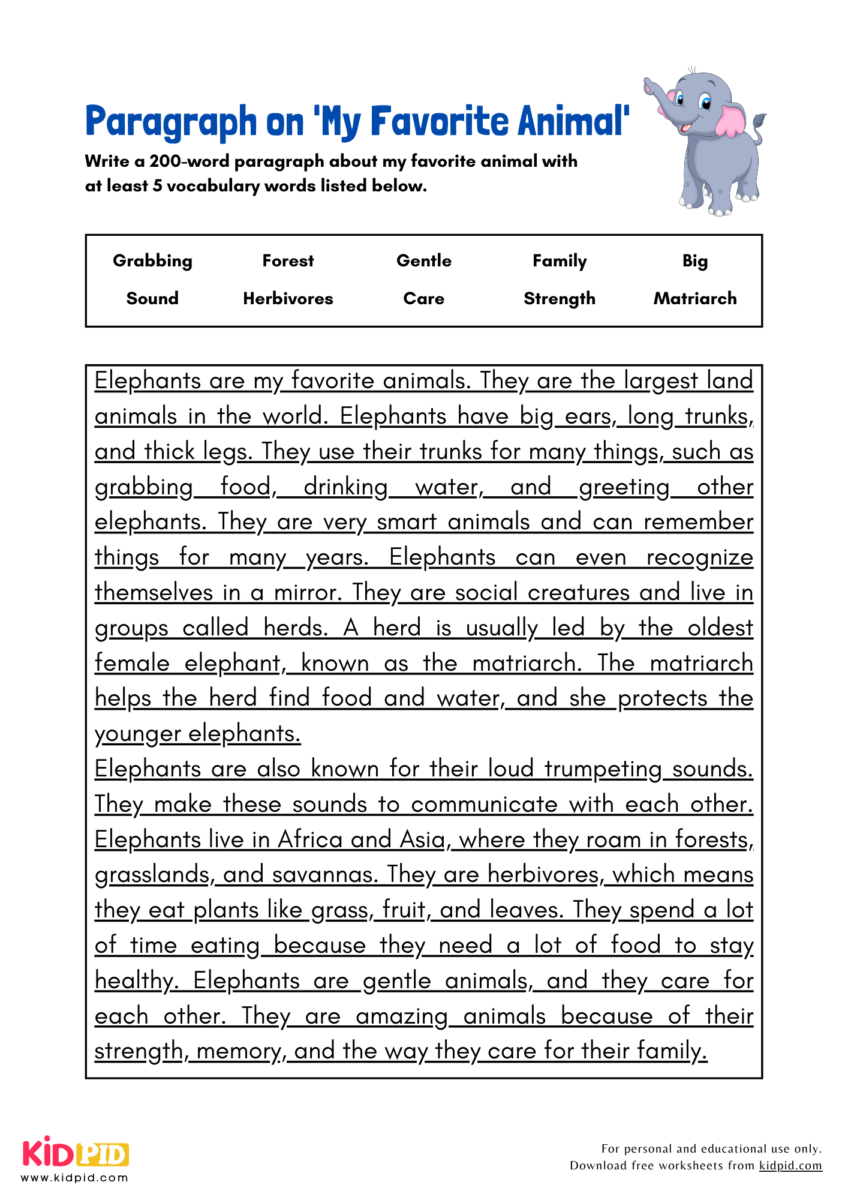 Paragraph on 'My Favorite Animal' - Kidpid