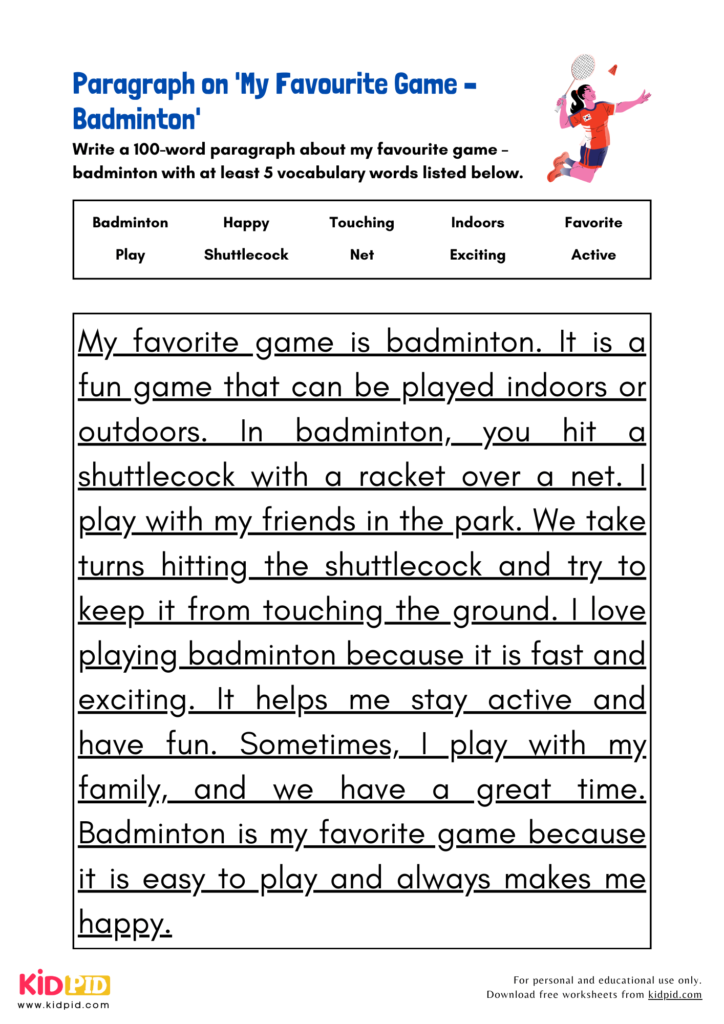 Paragraph on 'My Favourite Game–Badminton' - Kidpid