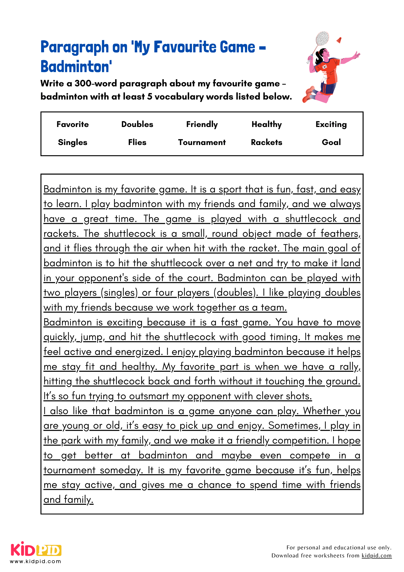 Paragraph on 'My Favourite Game–Badminton' - Kidpid