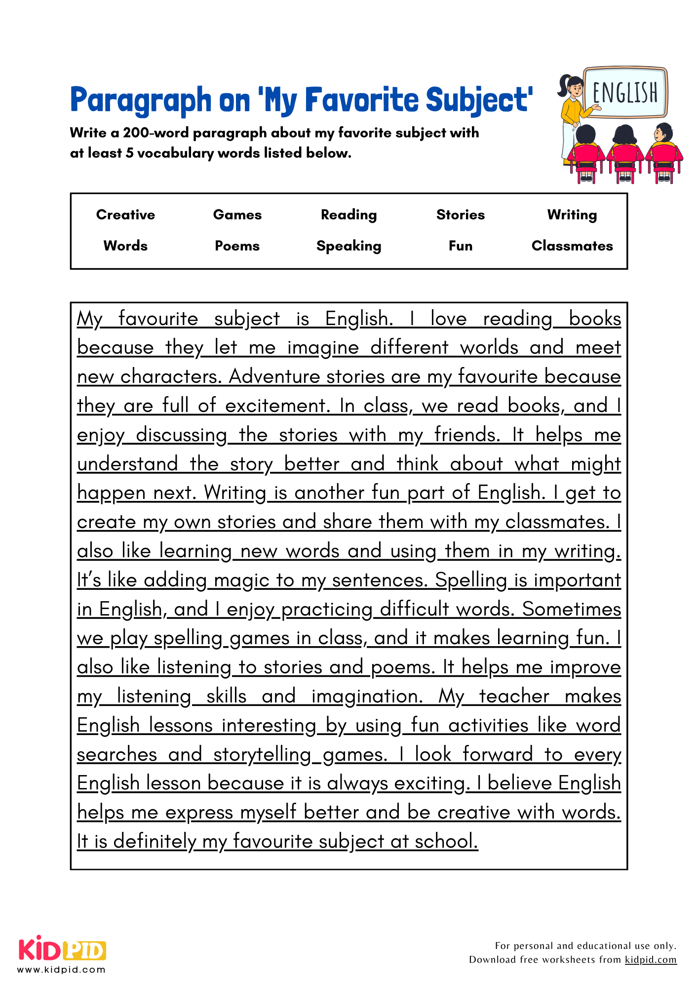 Paragraph on 'My Favourite Subject' - Kidpid