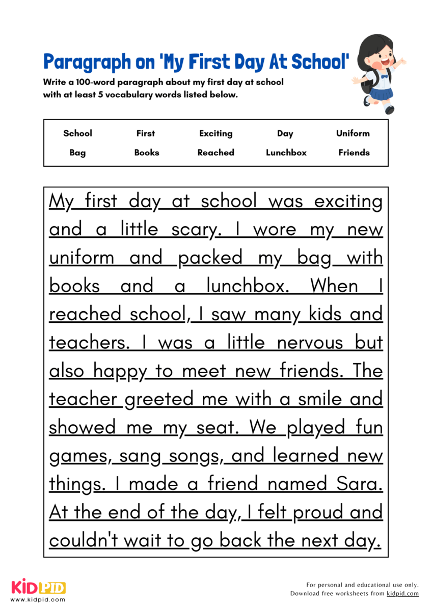 My First Day at School Paragraph & Essay (50–300 Words) for Class 1–8 ...