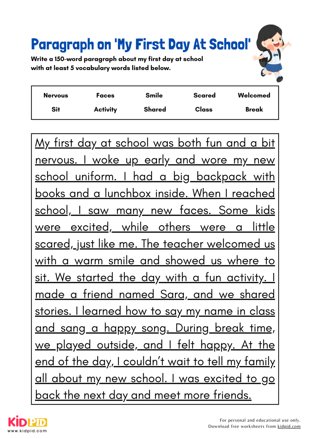 My First Day at School Paragraph & Essay (50–300 Words) for Class 1–8 ...