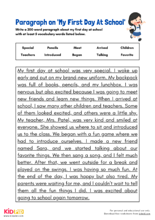 My First Day at School Paragraph & Essay (50–300 Words) for Class 1–8 ...