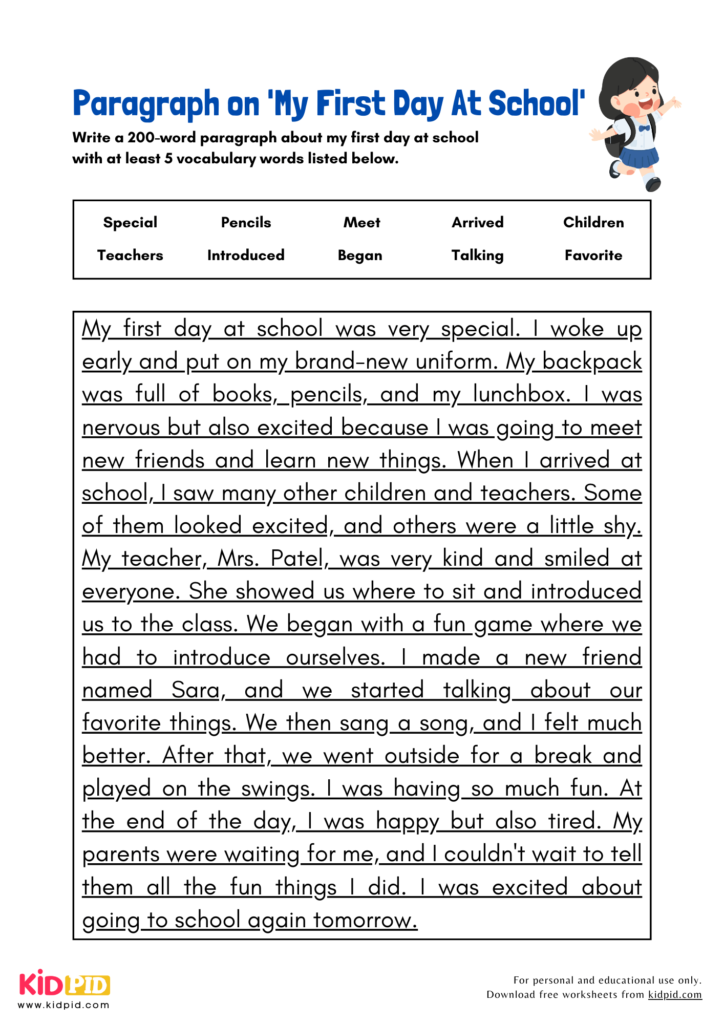 My First Day at School Paragraph & Essay (50–300 Words) for Class 1–8 ...