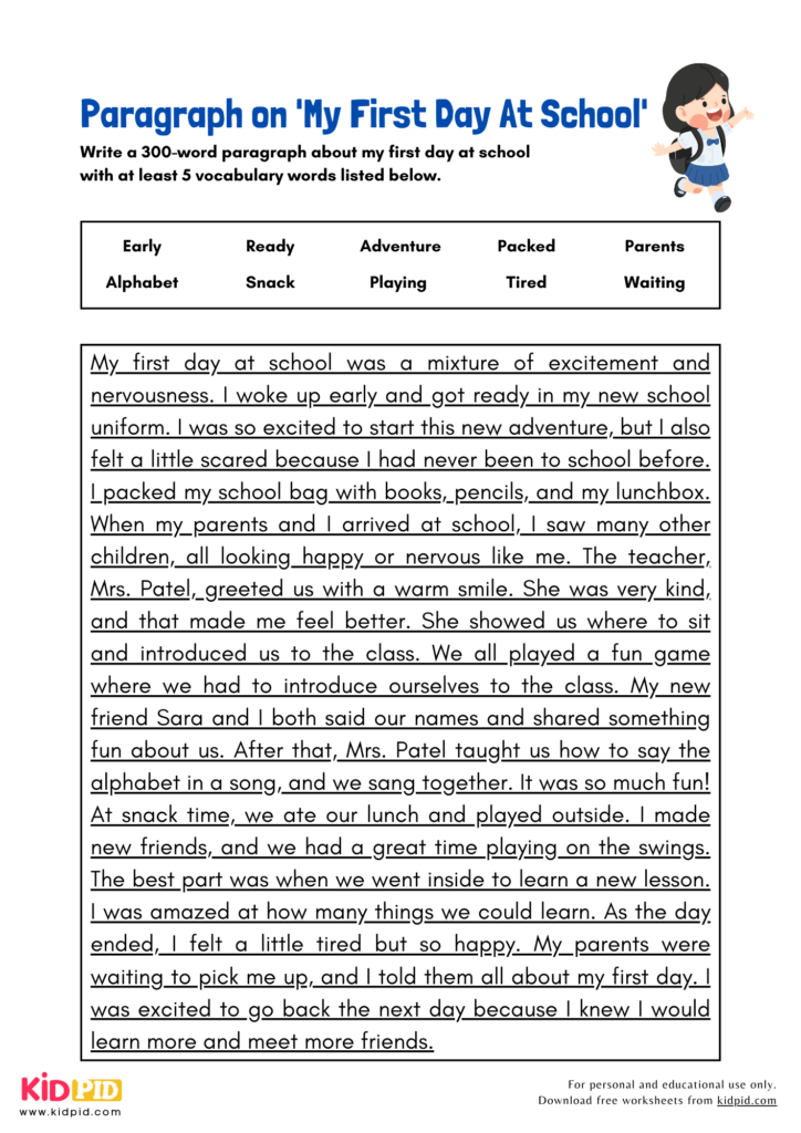 My First Day at School Paragraph & Essay (50–300 Words) for Class 1–8 ...