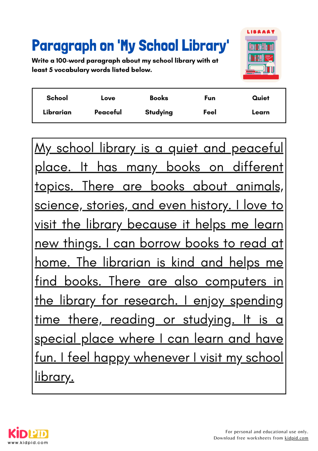 Paragraph on 'My School Library' - Kidpid
