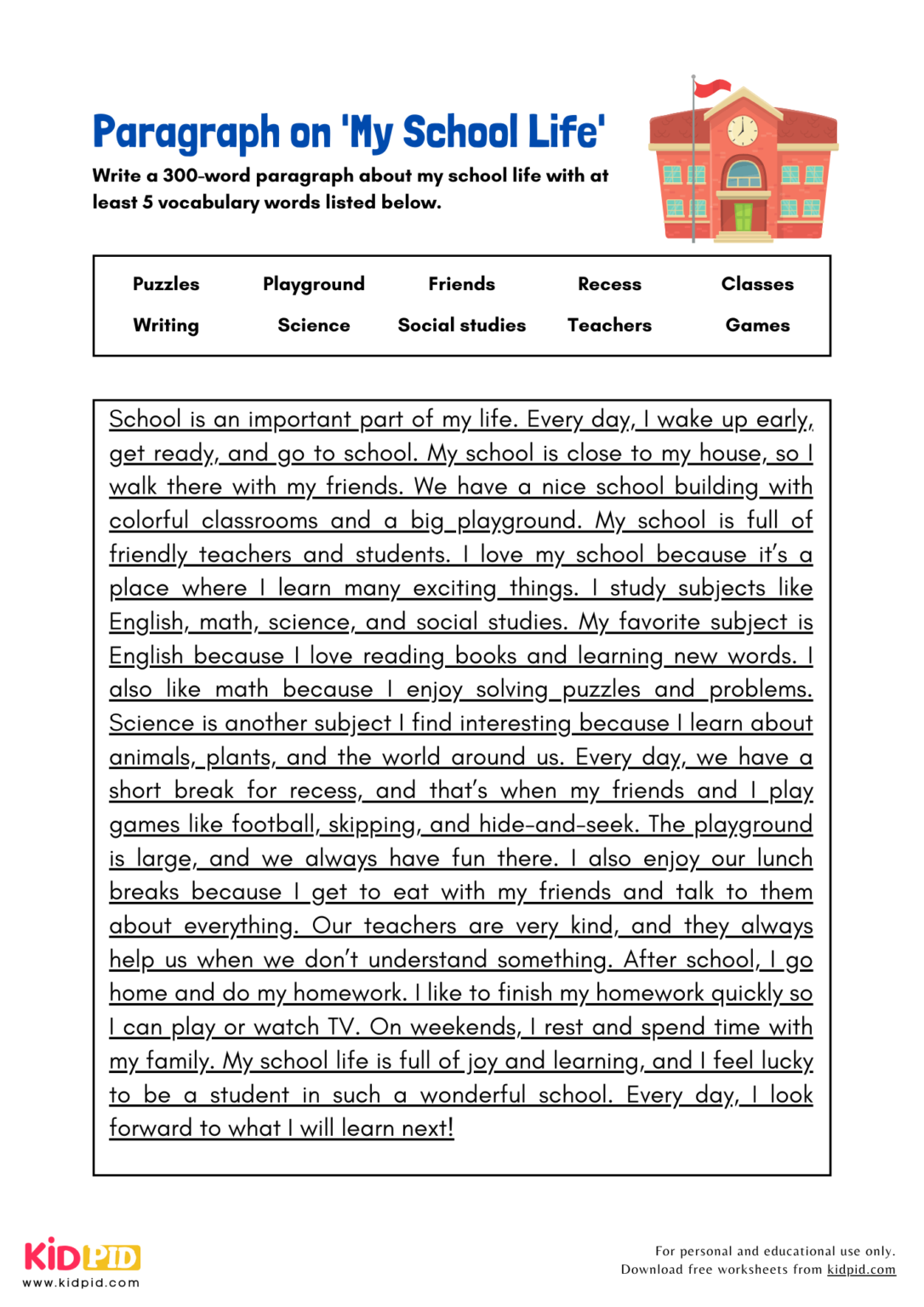 Paragraph on 'My School Life' - Kidpid