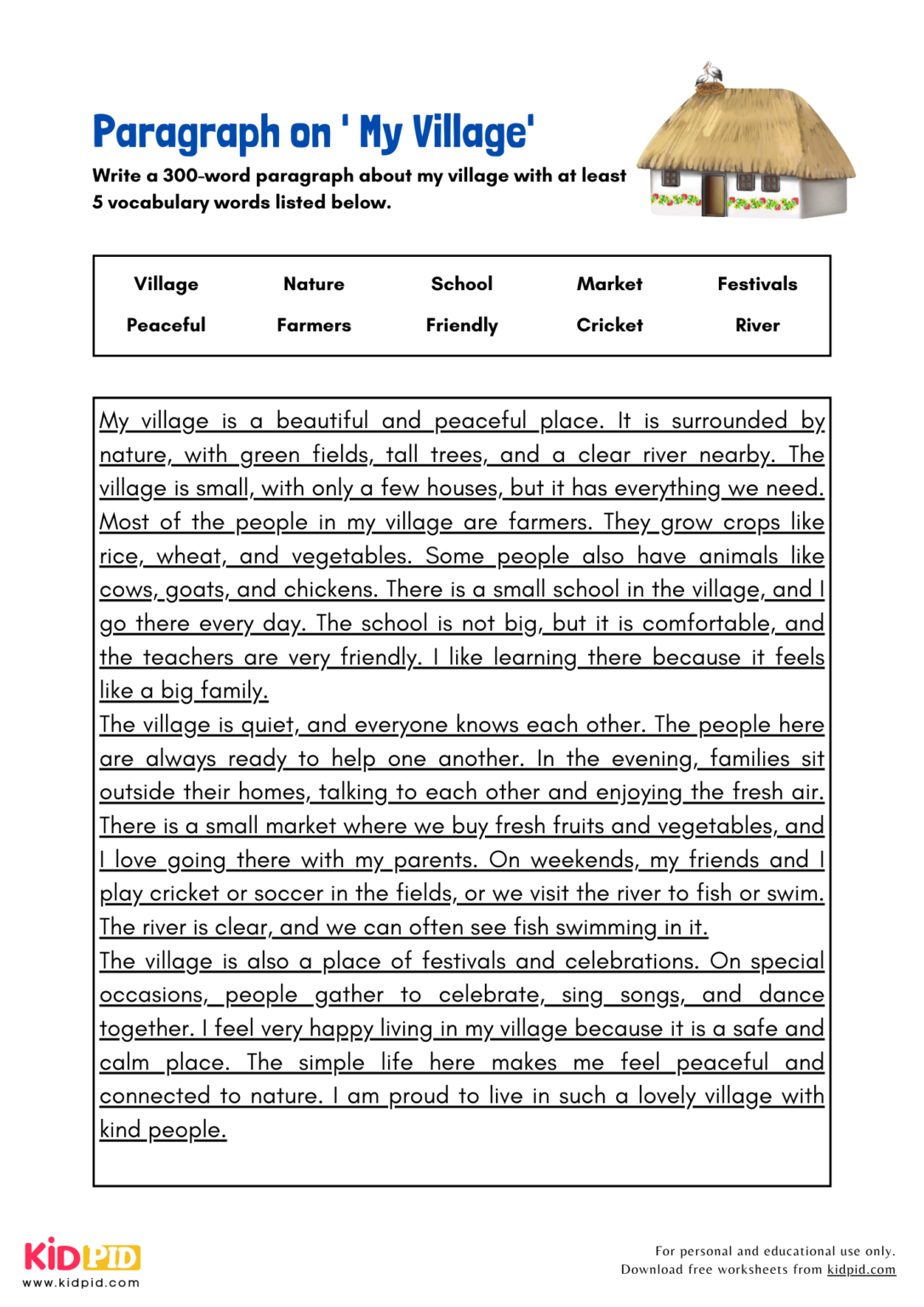 Paragraph on 'My Village' - Kidpid