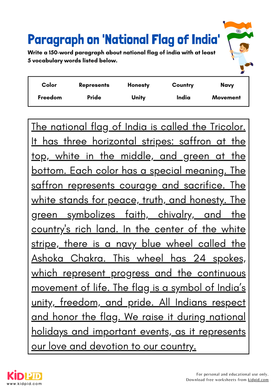 Paragraph on 'National Flag of India' - Kidpid