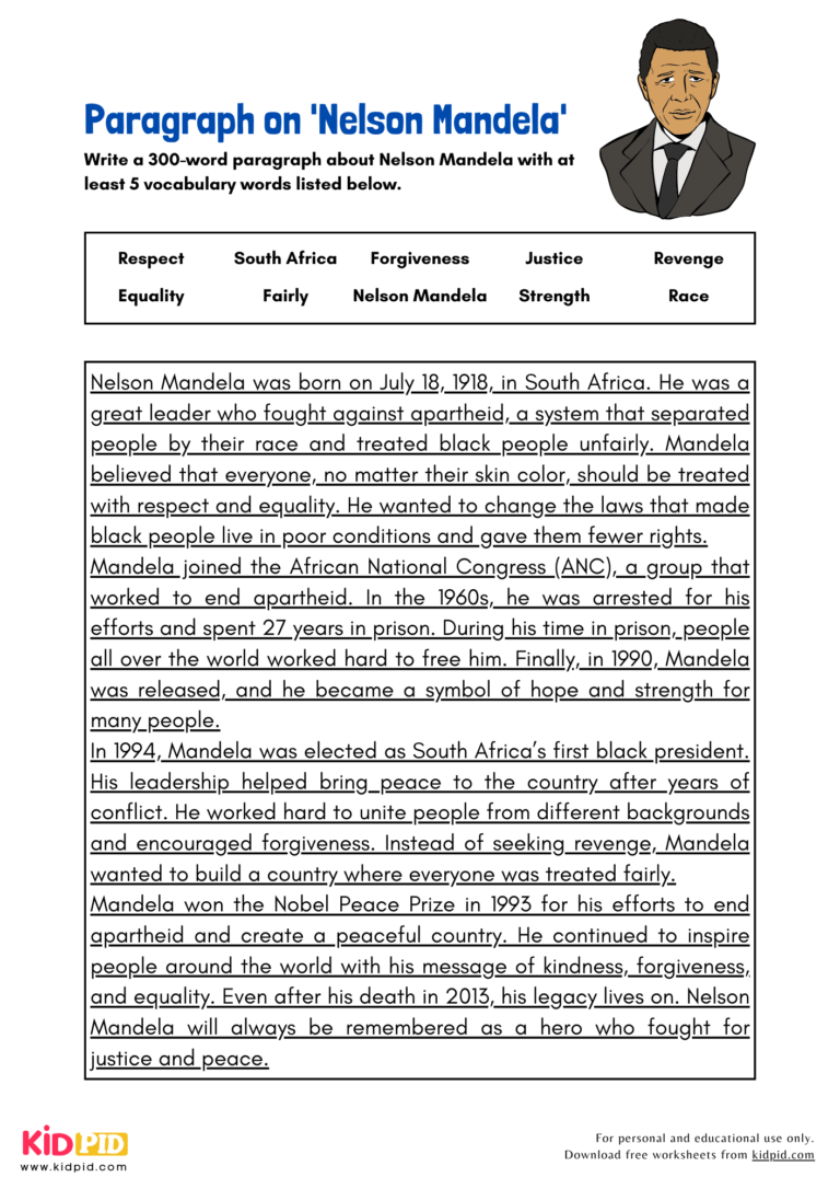 Paragraph on 'Nelson Mandela' - Kidpid
