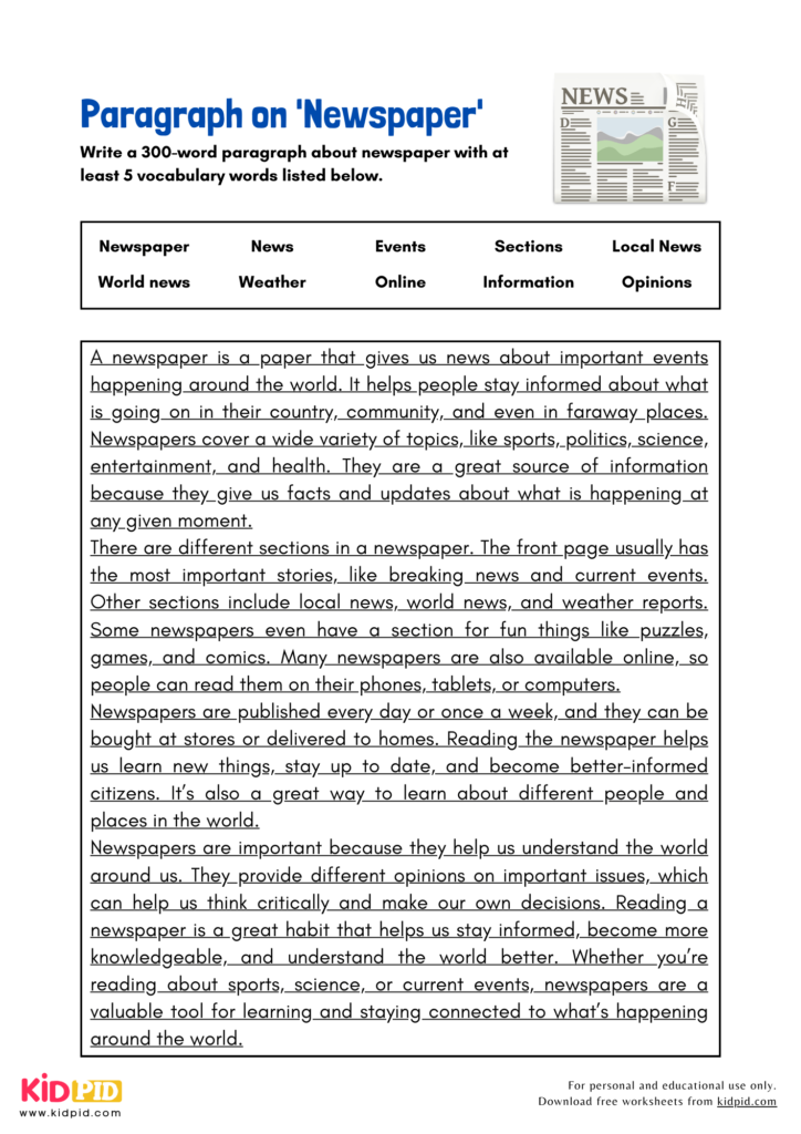 Paragraph On 'Newspaper' - Kidpid