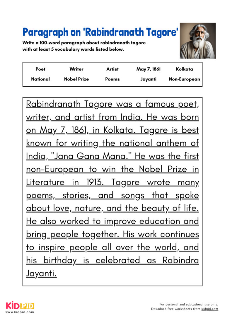 Paragraph on 'Rabindranath Tagore' - Kidpid