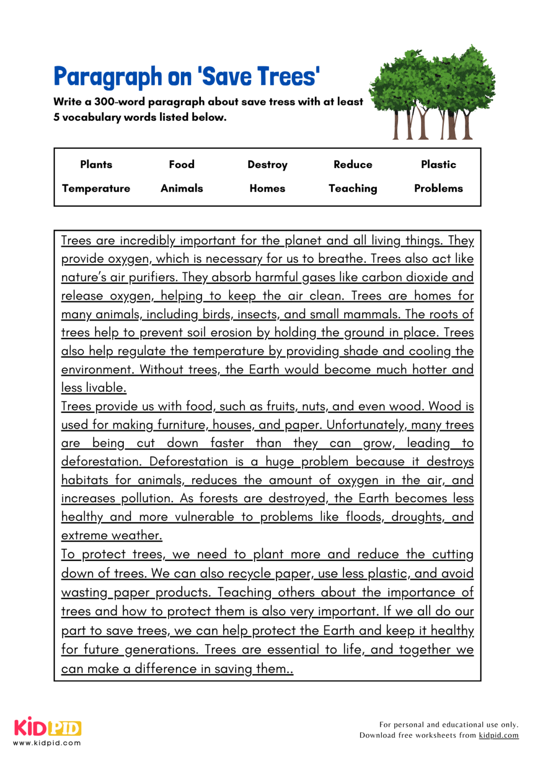 Paragraph on 'Save Trees' - Kidpid