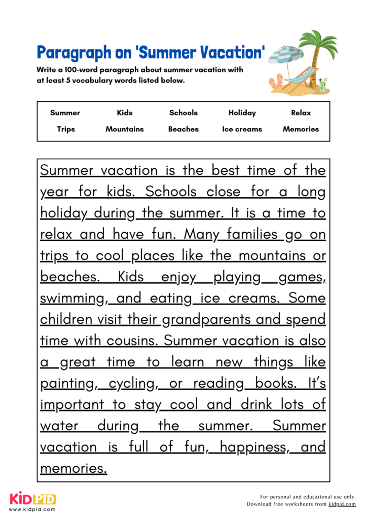 Paragraph on 'Summer Vacation' - Kidpid