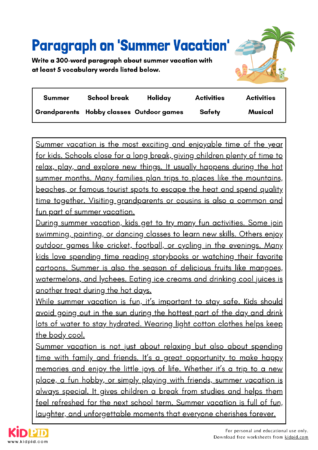 Paragraph on 'Summer Vacation' - Kidpid