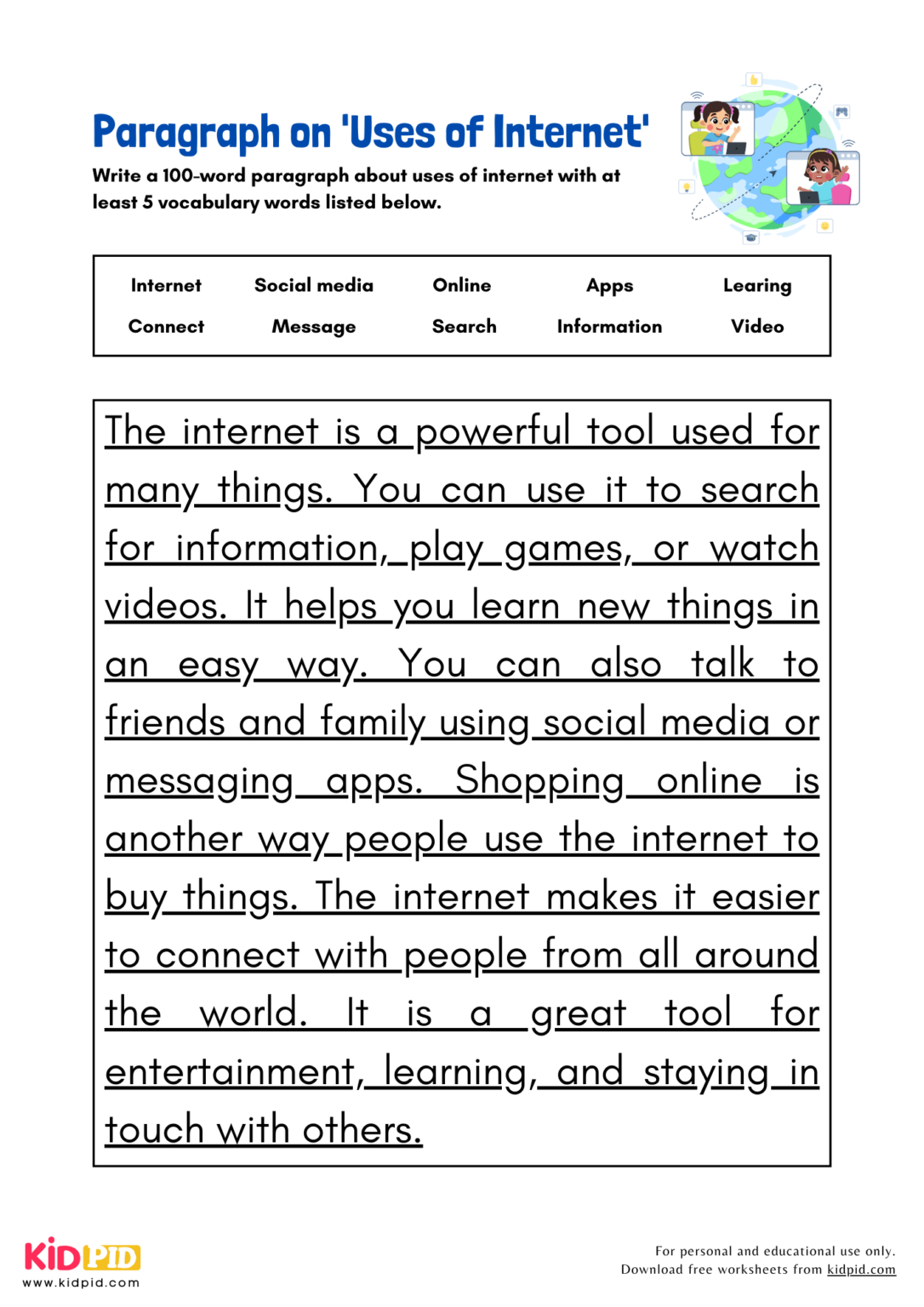 Paragraph on 'Uses of Internet' - Kidpid