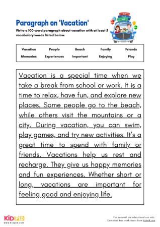 Paragraph on 'Vacation' - Kidpid
