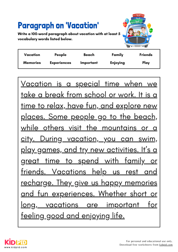 Paragraph on 'Vacation' - Kidpid