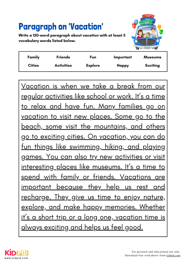 Paragraph on 'Vacation' - Kidpid