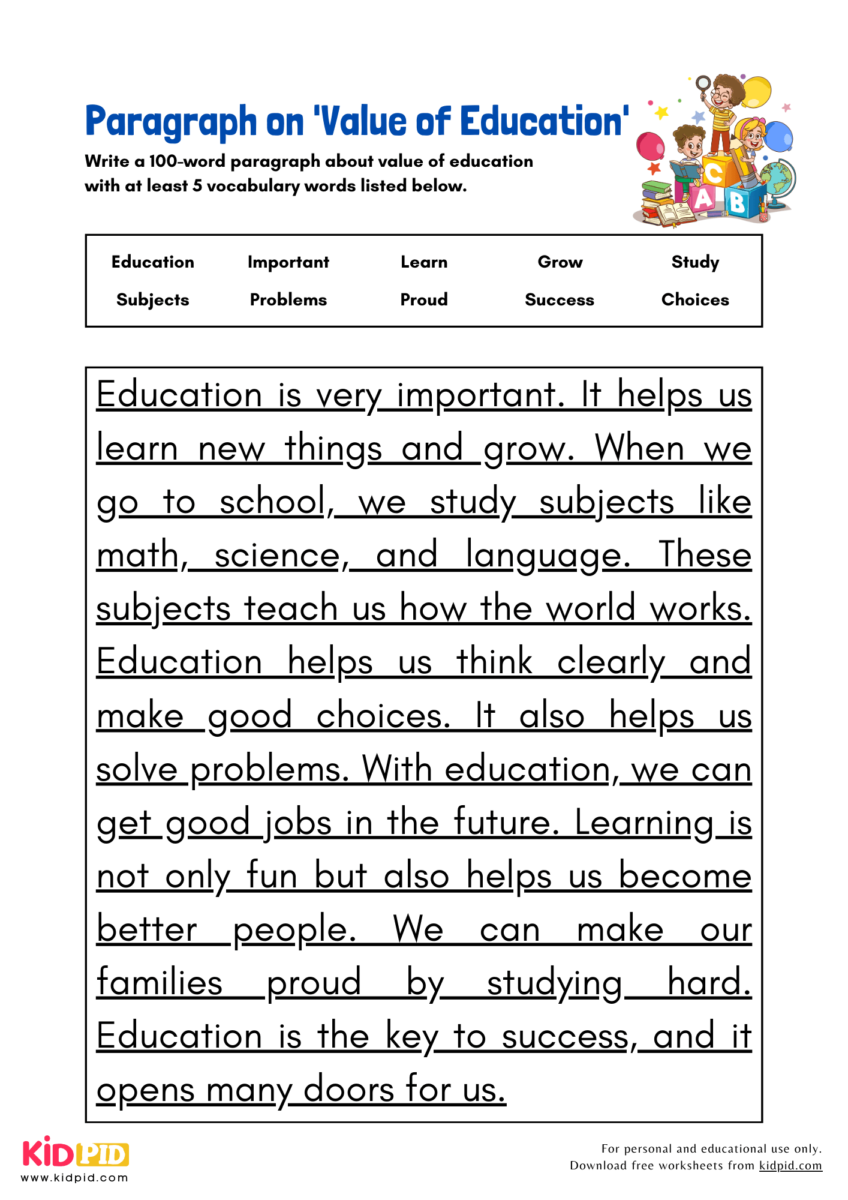 Paragraph on 'Value of Education' - Kidpid