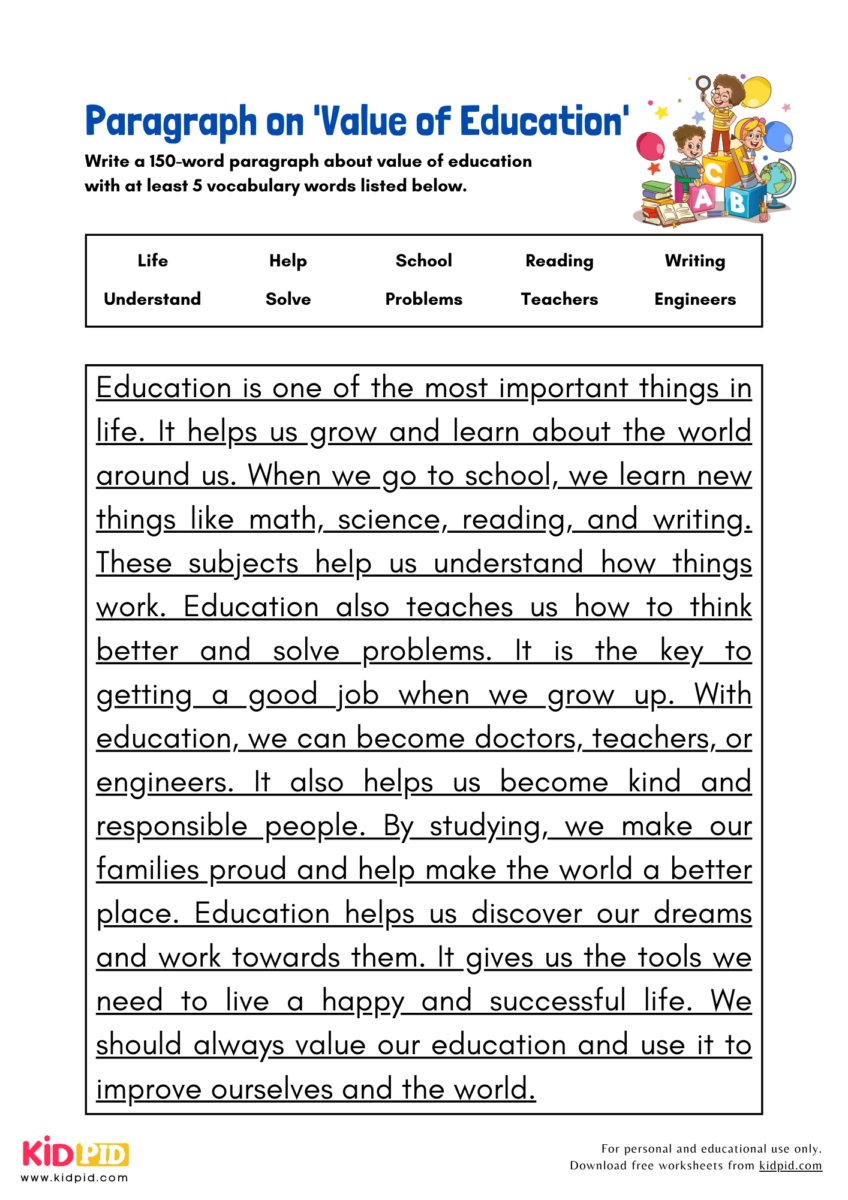 Paragraph on 'Value of Education' - Kidpid