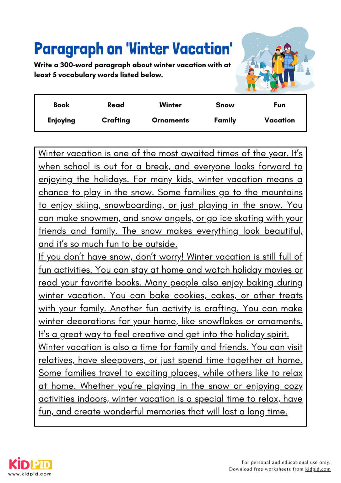 Paragraph on 'Winter Vacation' - Kidpid