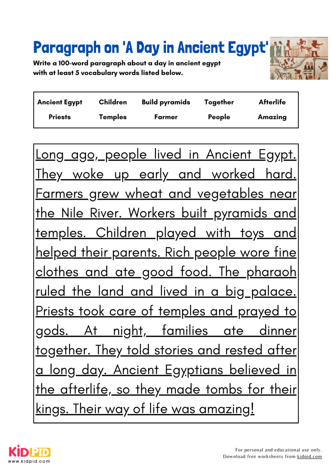 Paragraph on 'A Day in Ancient Egypt' - Kidpid