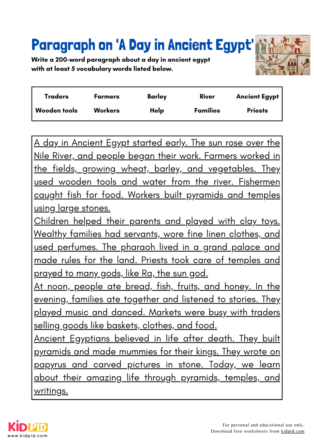 Paragraph on 'A Day in Ancient Egypt' - Kidpid