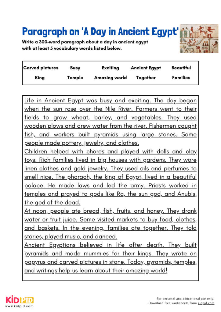 Paragraph on 'A Day in Ancient Egypt' - Kidpid