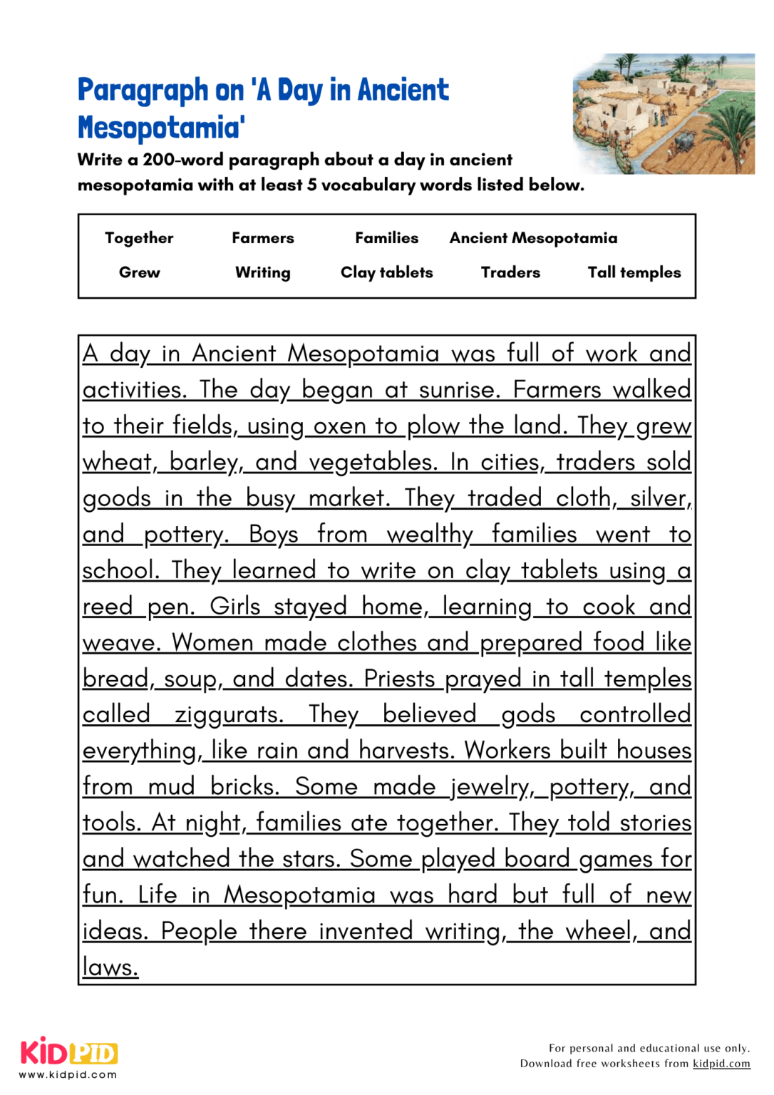 Paragraph on 'A Day in Ancient Mesopotamia' - Kidpid