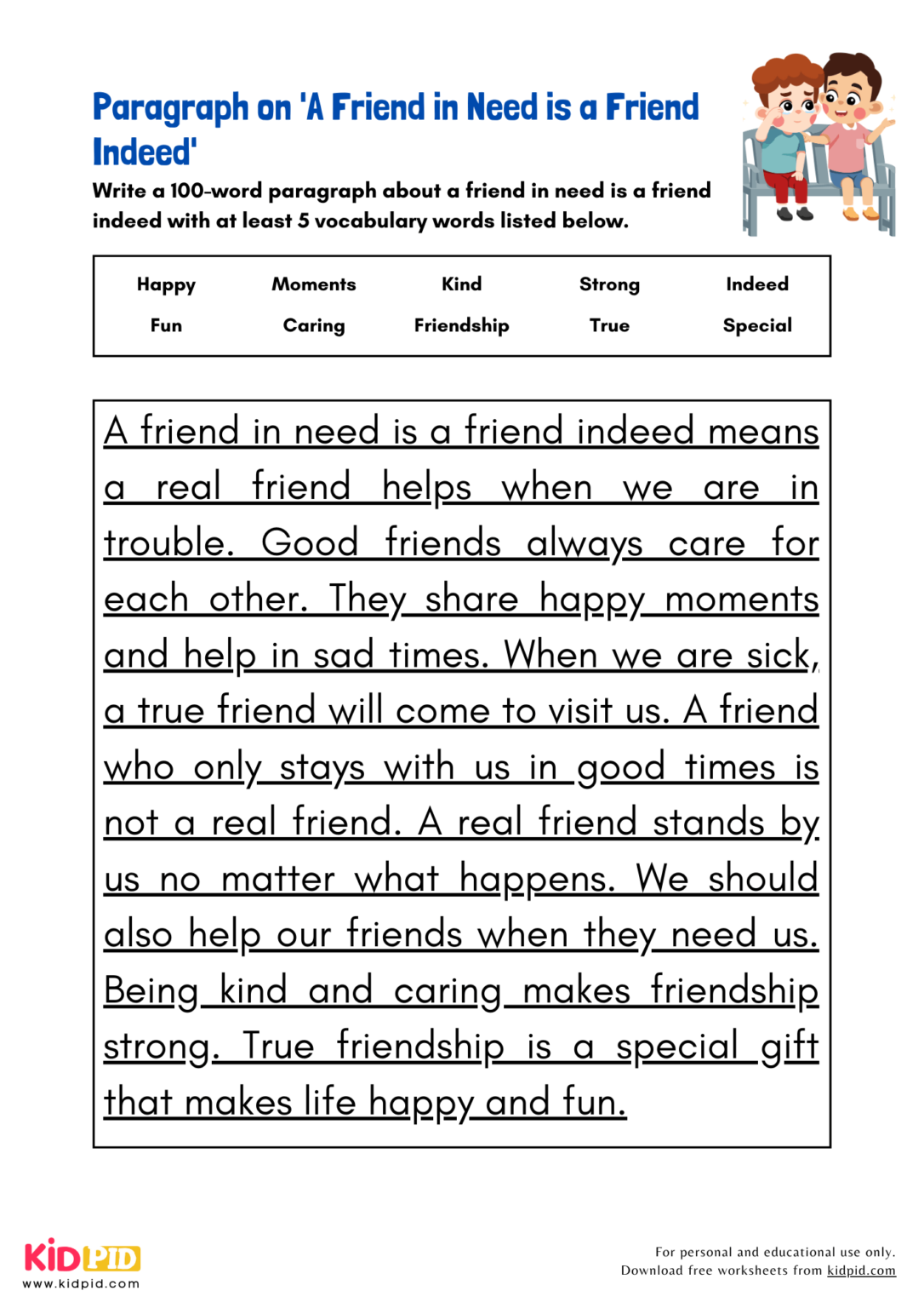 Paragraph on 'A Friend in Need is a Friend Indeed' - Kidpid